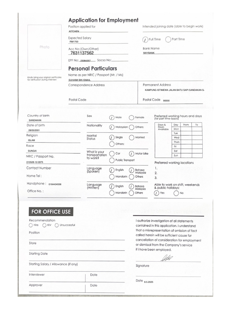 Kitchen Employment History Summary | PDF