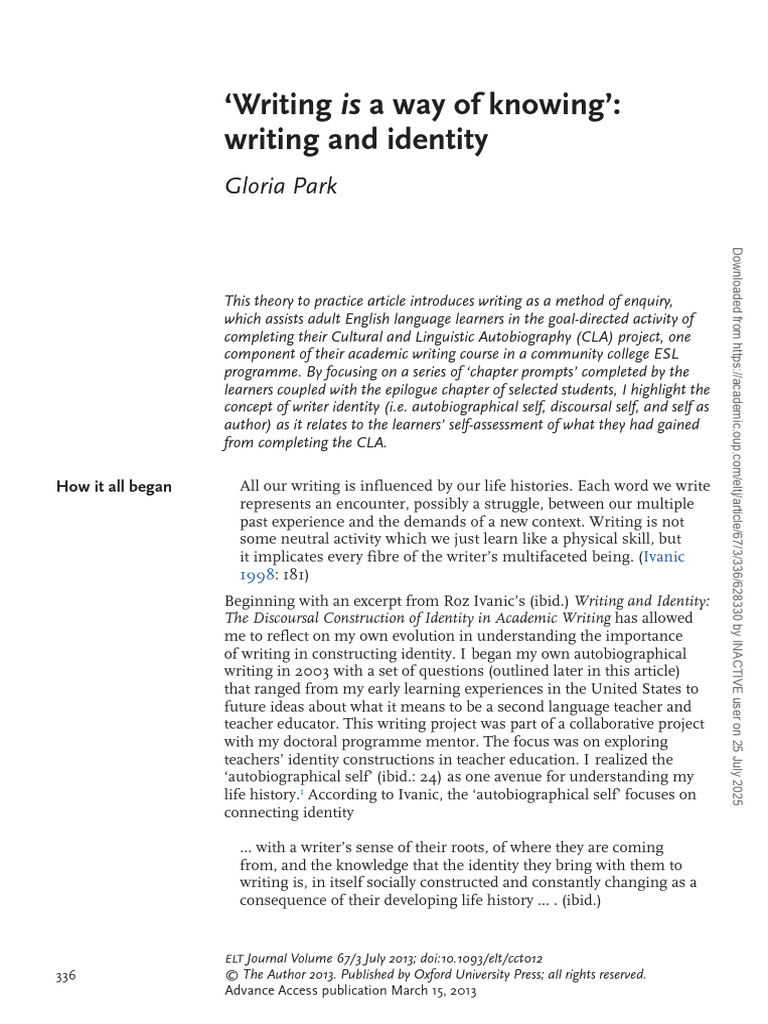 Writing and Identity in ESL Learning | PDF | English As A Second Or ...