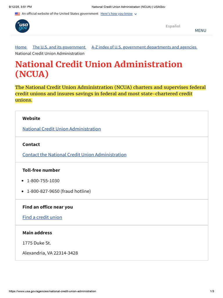 NCUA Overview and Contact Information | PDF | Government | Independent ...