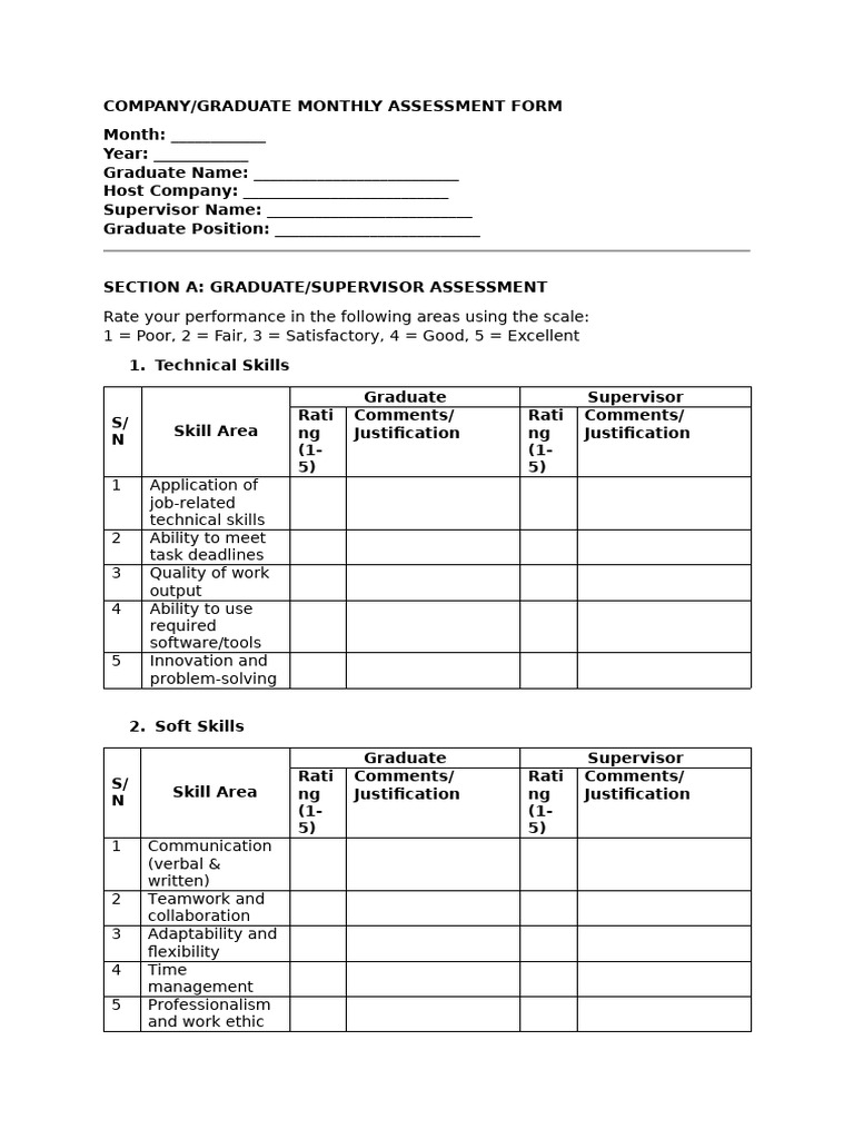 Company-Graduate Monthly Assessment Form | PDF