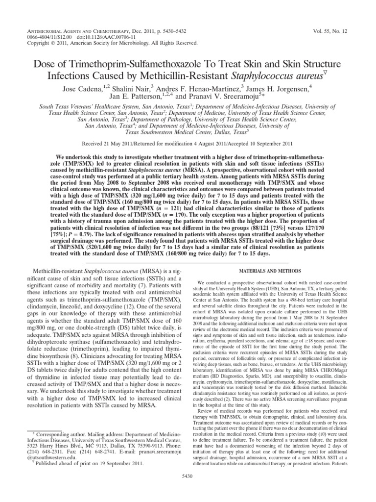 High-Dose TMP/SMX for MRSA SSTIs | PDF | Methicillin Resistant ...