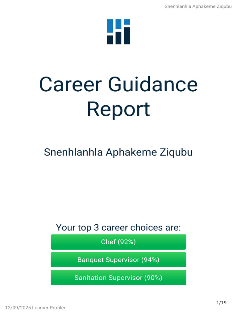 Snenhlanhla Aphakeme Ziqubu Career Finder Report(5350777) | PDF ...