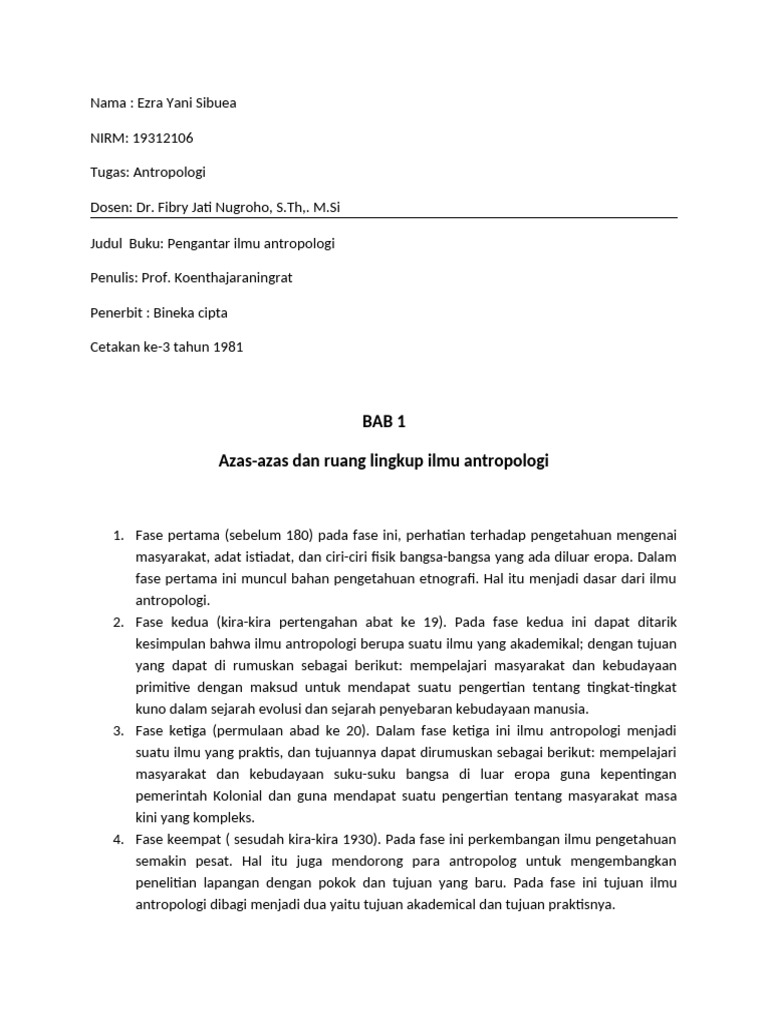 Resensi Buku Anropologi Eca | PDF