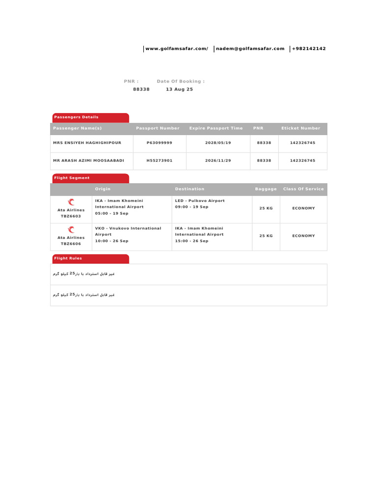 Flight Booking Details for Ata Airlines | PDF
