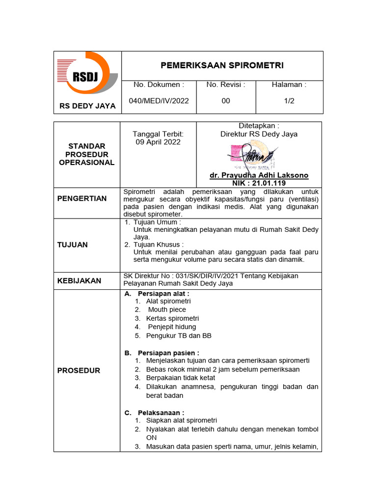 SPO Pemeriksaan Spirometri | PDF