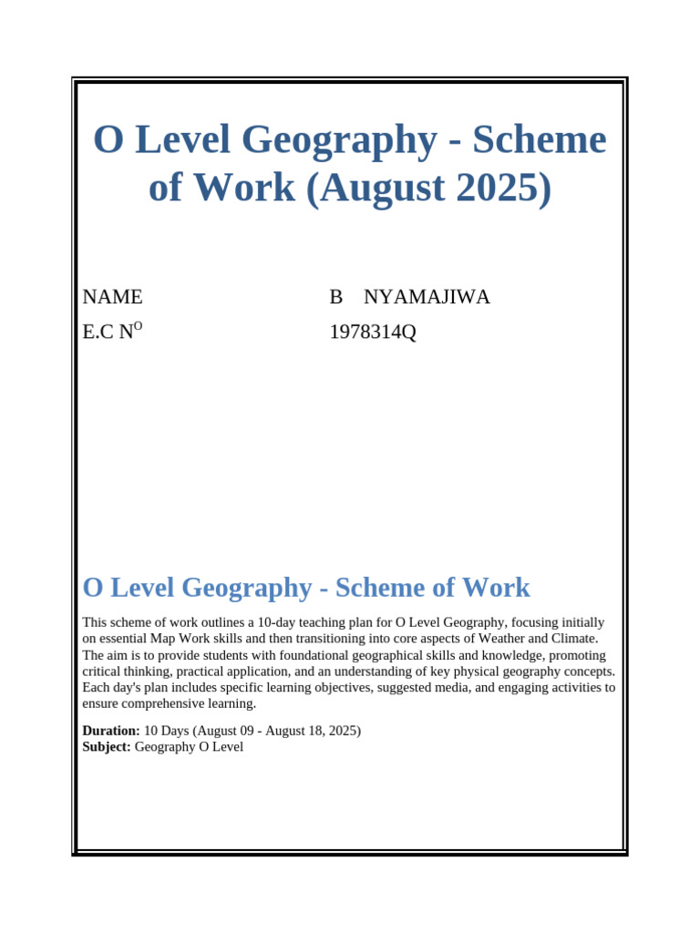 Geography Form 4 Scheme | PDF | Contour Line | Geography