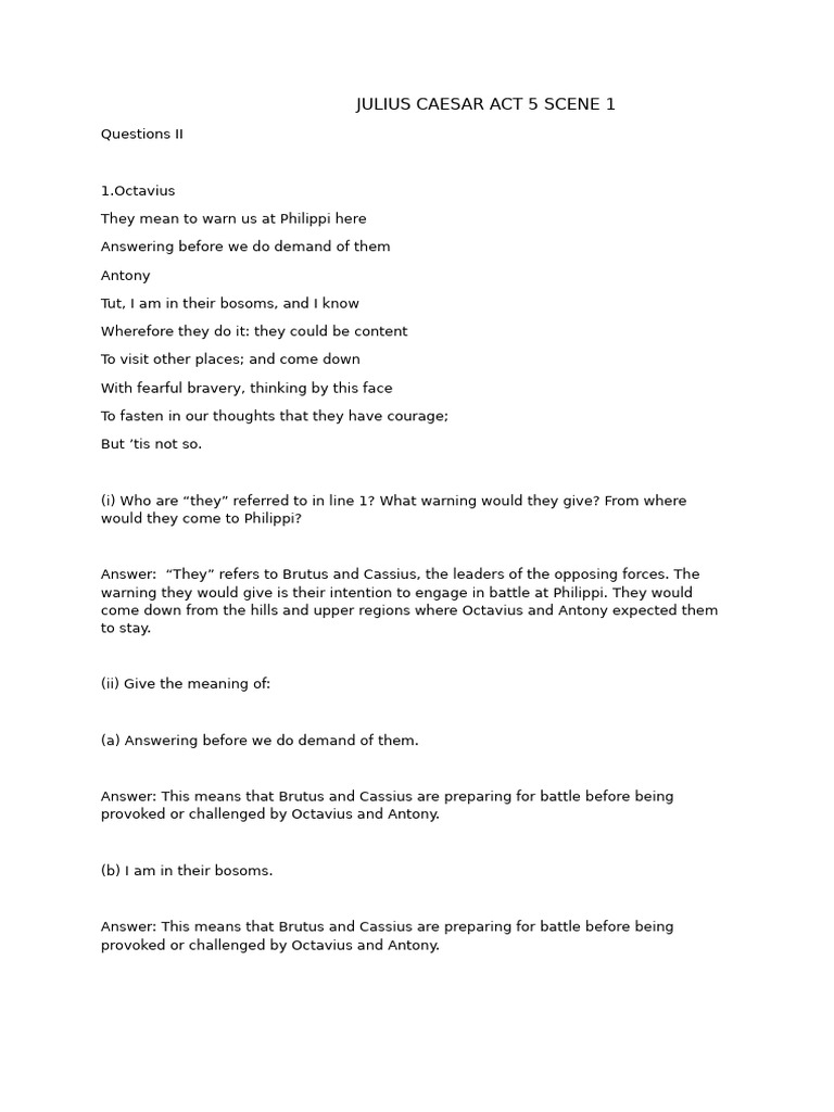 Act 5 Scene 1 Analysis and Questions | PDF | Augustus | Mark Antony