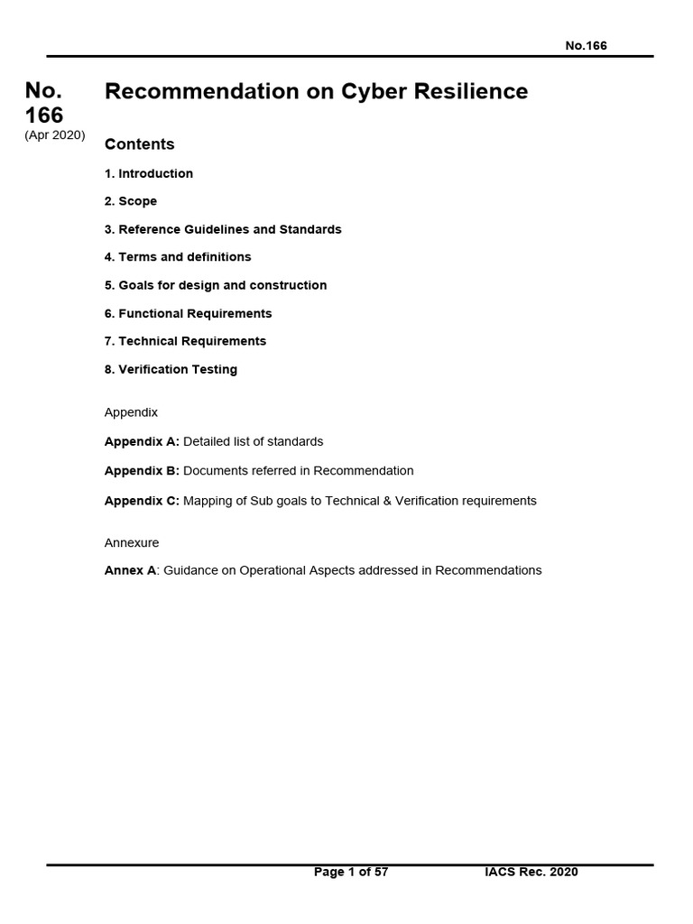 IACS Recommendation On Cyber Resilience No 166 2020 04 | PDF | Computer ...