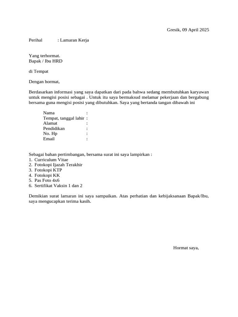 Template Surat Lamaran Kerja | PDF
