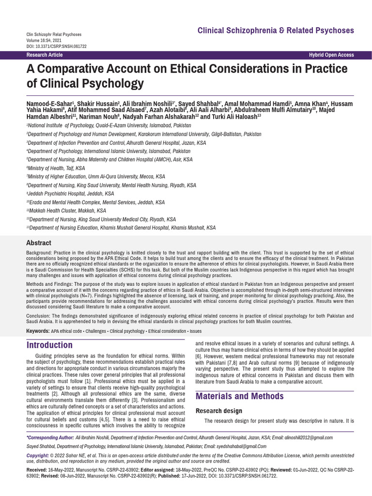 Ethical Considerations in Clinical Psychology | PDF | Psychologist ...