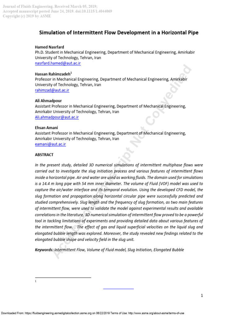 Simulation of Intermittent Flow Development in Horizontal Pipes | PDF ...