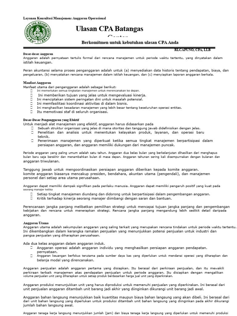 Anggaran Operasional MAS-06 | PDF