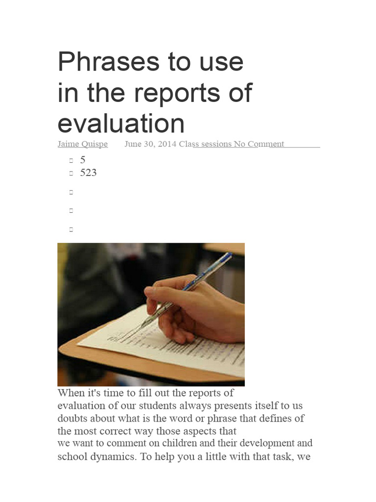 FINAL REPORT Phrases To Use in Evaluation Reports | PDF