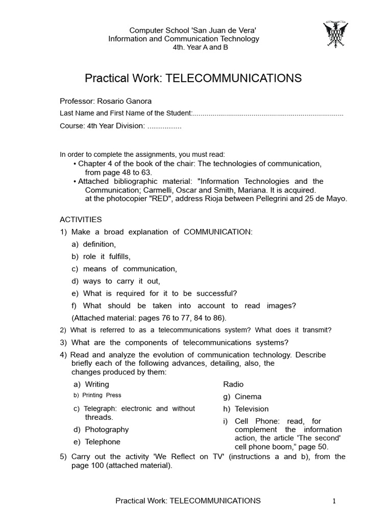 Telecommunications Practical Work Guide | PDF | Telecommunications ...
