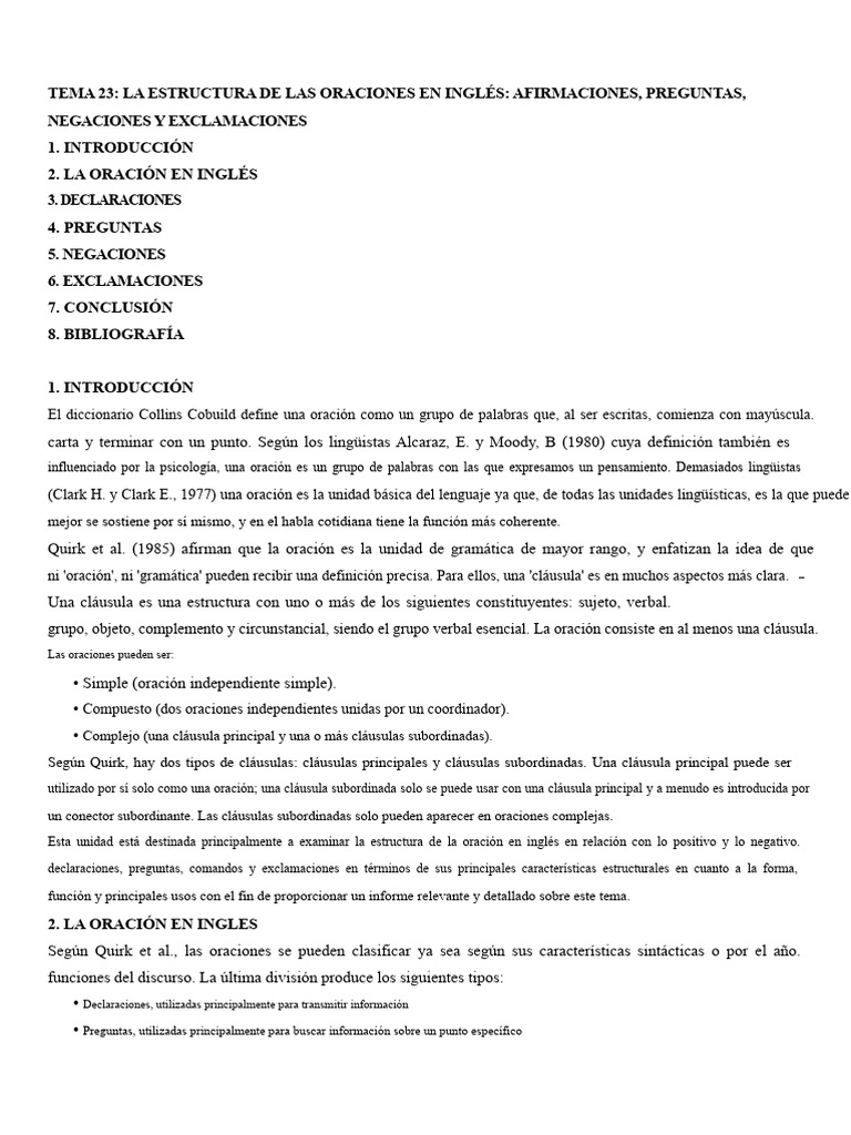 Estructura de Oraciones en Inglés | PDF | Oración (Lingüística) | Verbo
