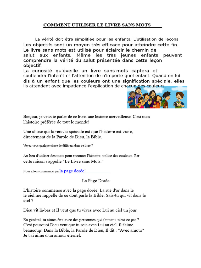Guide pour utiliser le Livre sans Mots | PDF | Jésus | Dieu