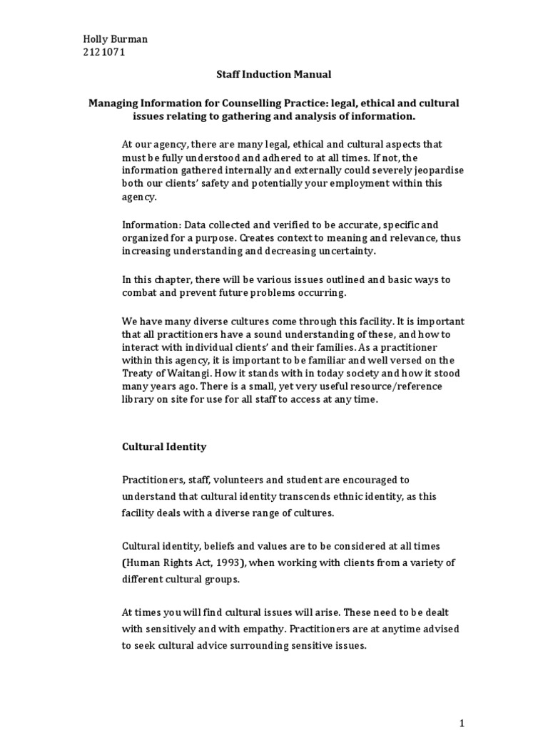Staff Induction Manual | PDF | Confidentiality | Personally ...