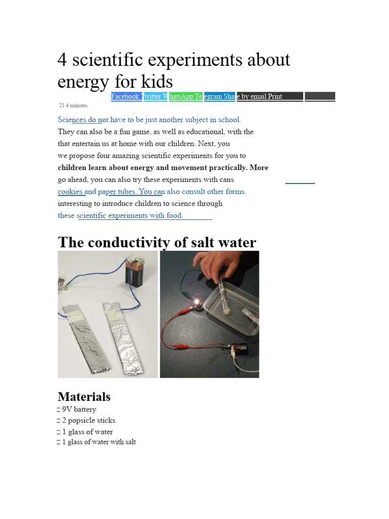 Fun Energy Experiments for Kids | PDF | Electricity | Materials