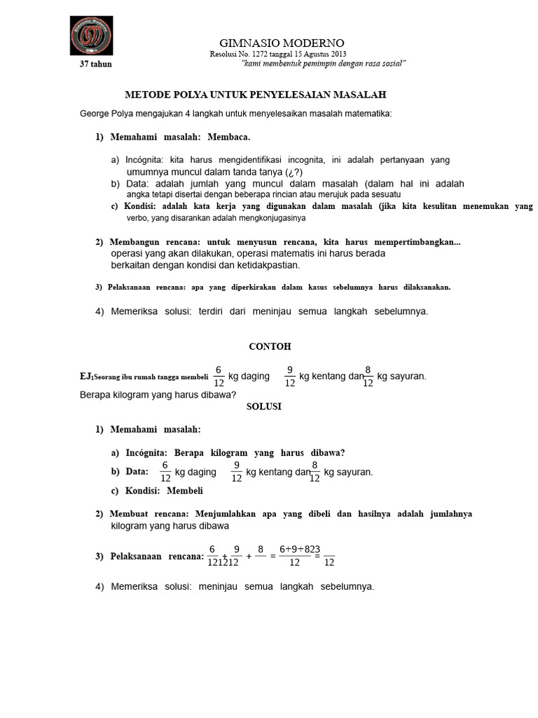 Metode Polya Untuk Penyelesaian Masalah | PDF