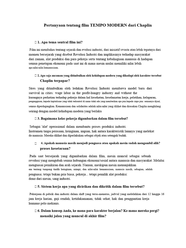Pertanyaan Tentang Film TEMPO MODERN dari Chaplin | PDF