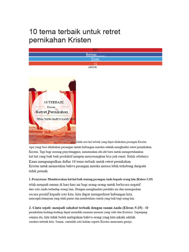 10 Tema Terbaik Untuk Retret Pernikahan Kristen | PDF
