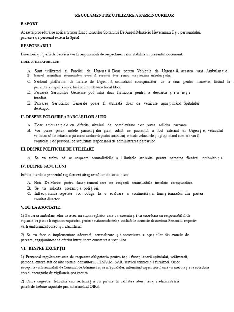 Regulament de Utilizare A Parcării | PDF