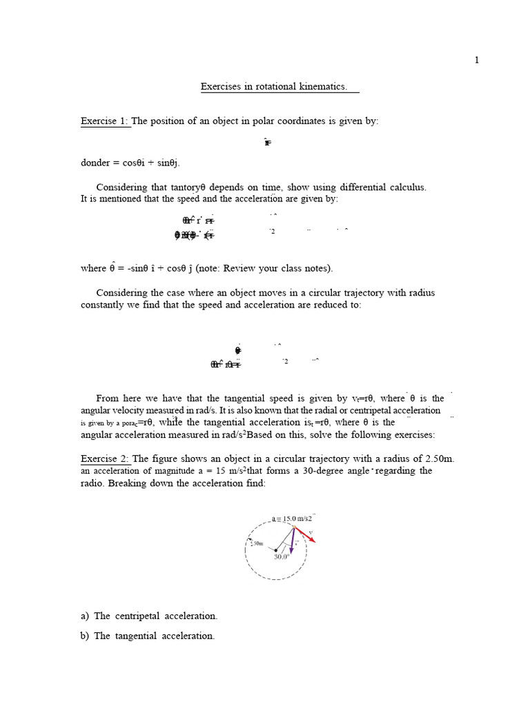 Rotational Kinematics Exercises | PDF | Acceleration | Kinematics