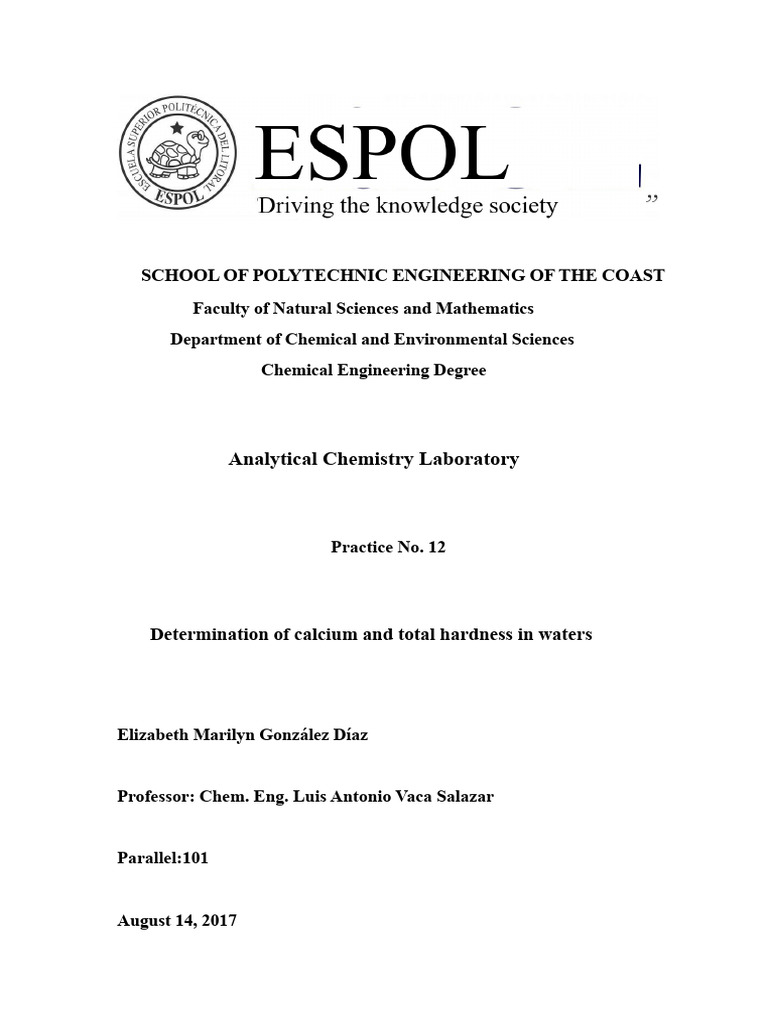 Report 12 - Calcium and Total Hardness - González, Elizabeth - Parallel 101 | PDF | Titration ...