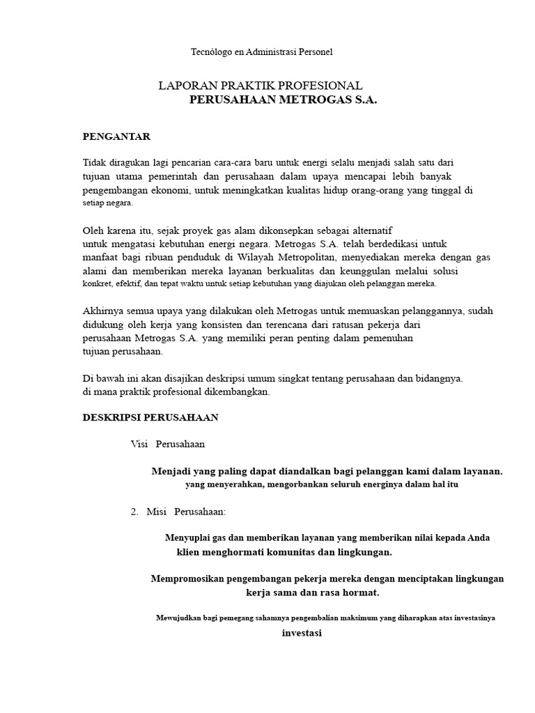 Contoh Laporan Praktik Kerja Profesional | PDF