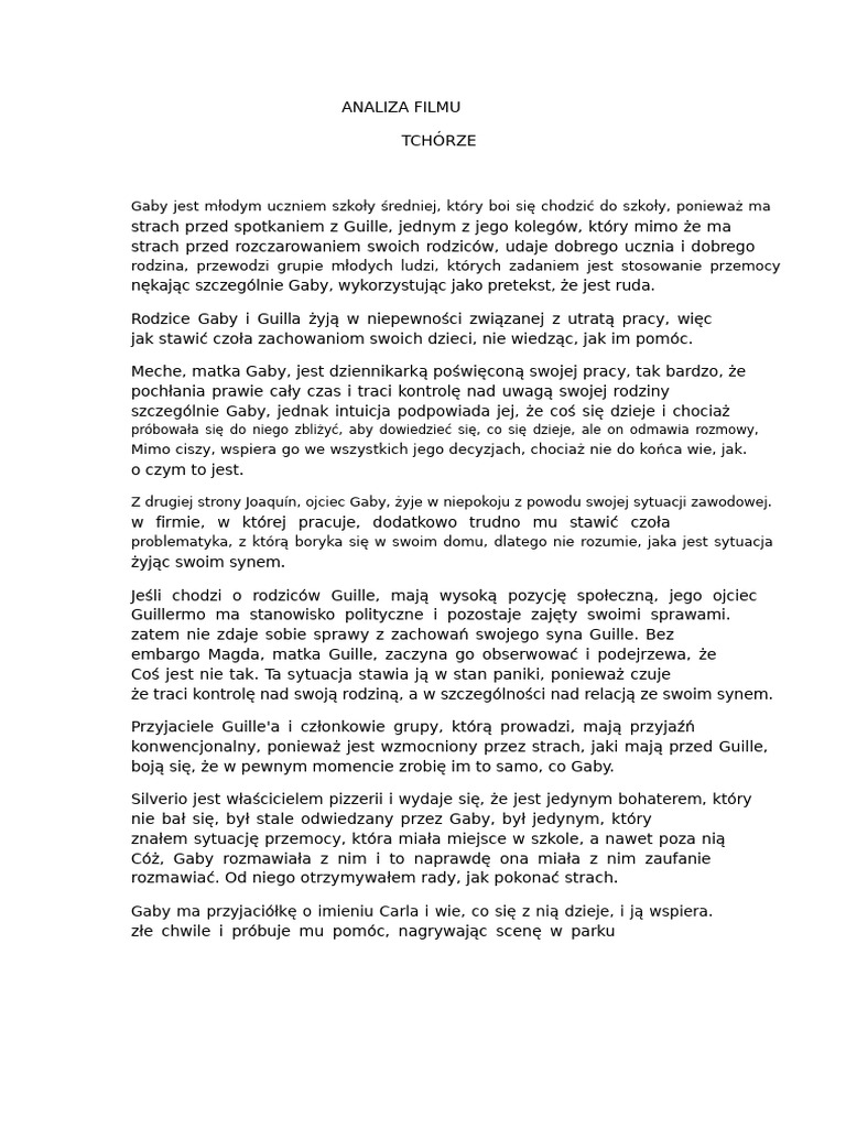 Analiza Filmu "Tchórze" I "Wszystko o Ewie" | PDF