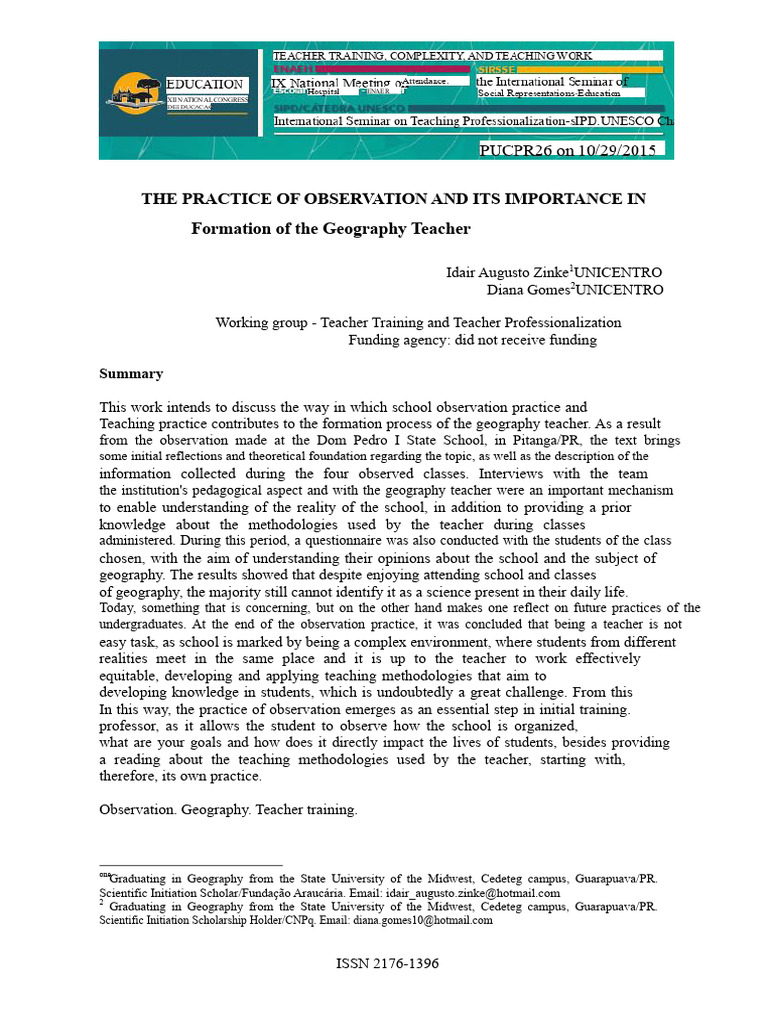 Importance of Observation in Geography Teaching | PDF | Methodology ...