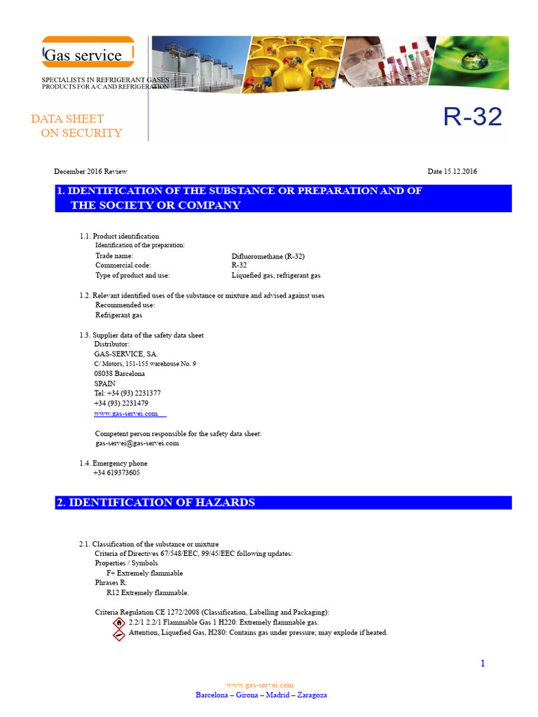 R32 Safety Data Sheet 2 | PDF | Sodium | Chemistry