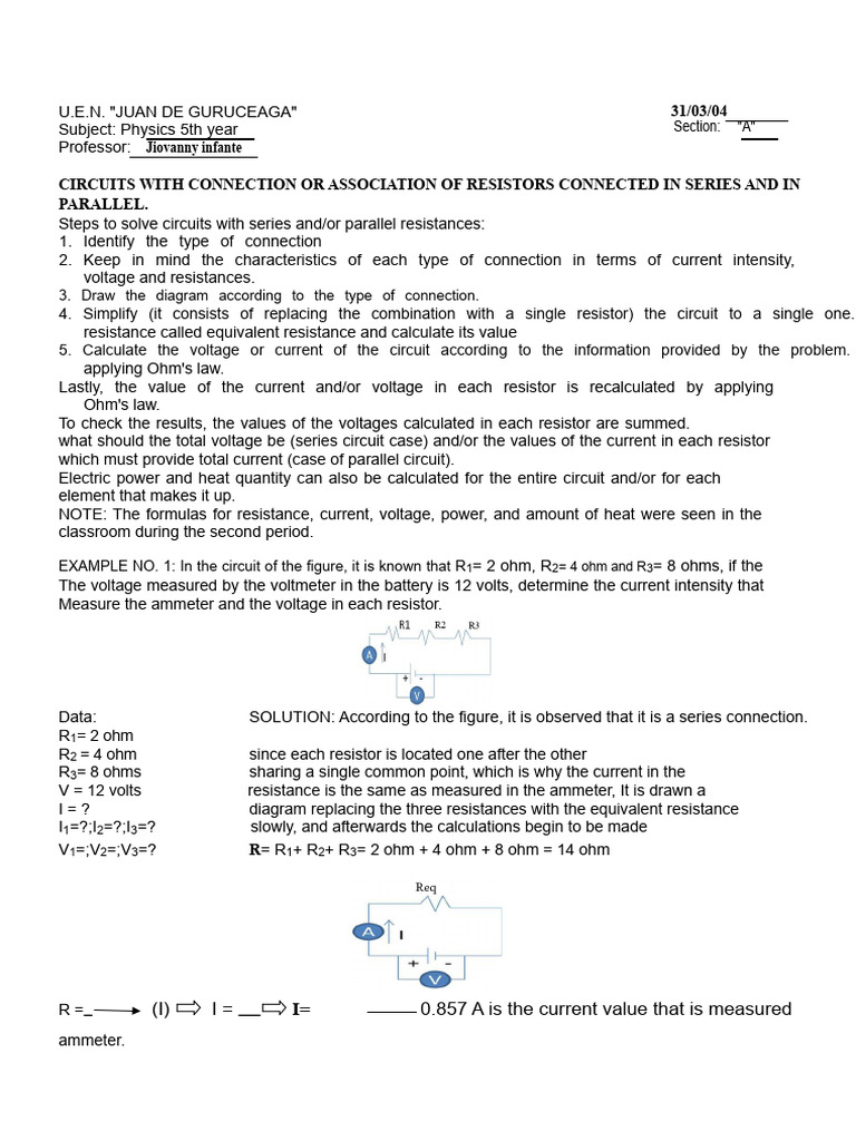 SERIES AND PARALLEL CIRCUITS 5th YEAR.doc | PDF | Series And Parallel ...