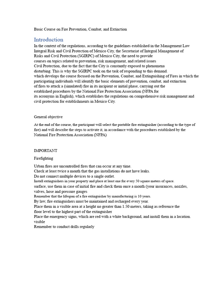 Fire Prevention and Combat Course Guide | PDF | Combustion | Fires
