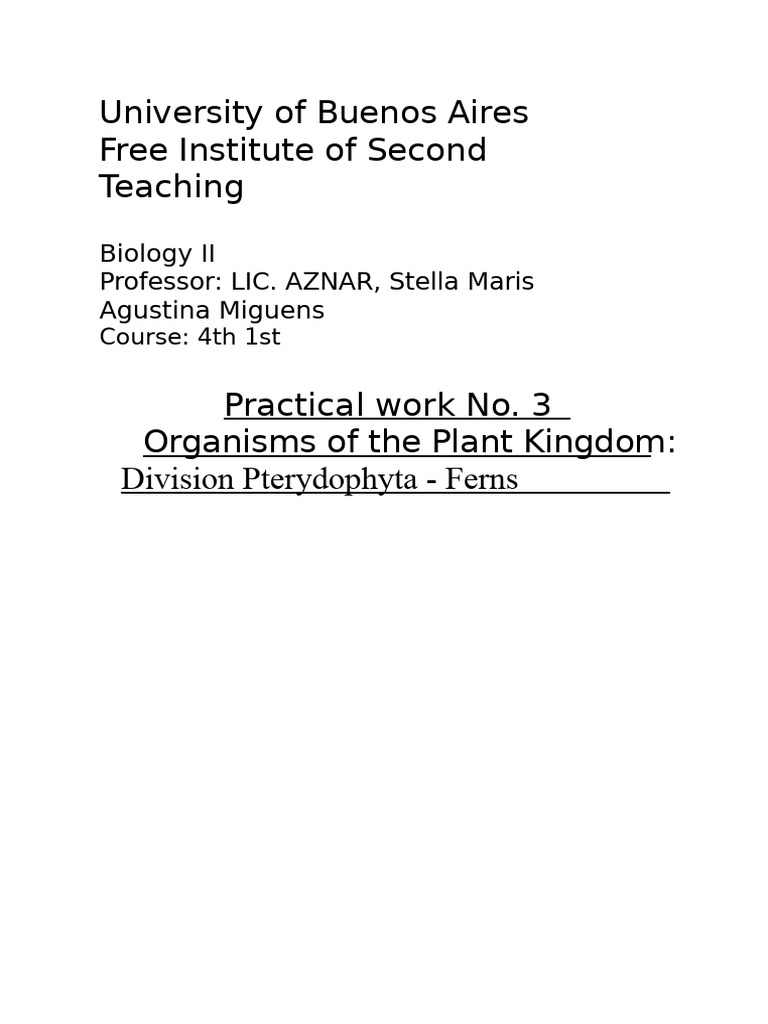 Practical Work on Ferns | PDF | Sexual Reproduction | Botany