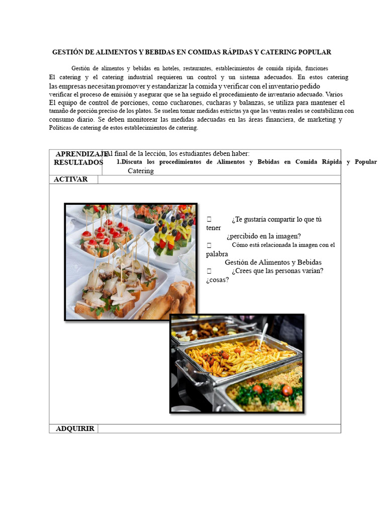 Gestión de Alimentos en Comida Rápida | PDF | Comida rápida | Alimentos