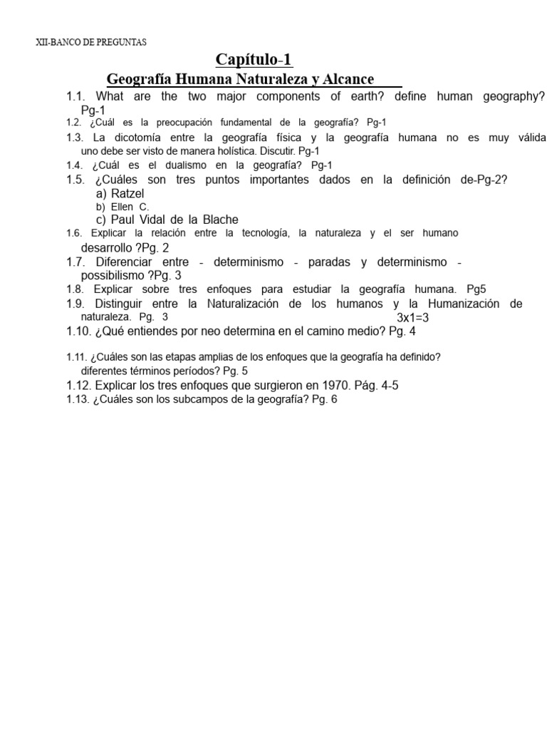 XII - Geo - Banco de Preguntas - GEOGRAFÍA HUMANA | PDF | Geografía ...