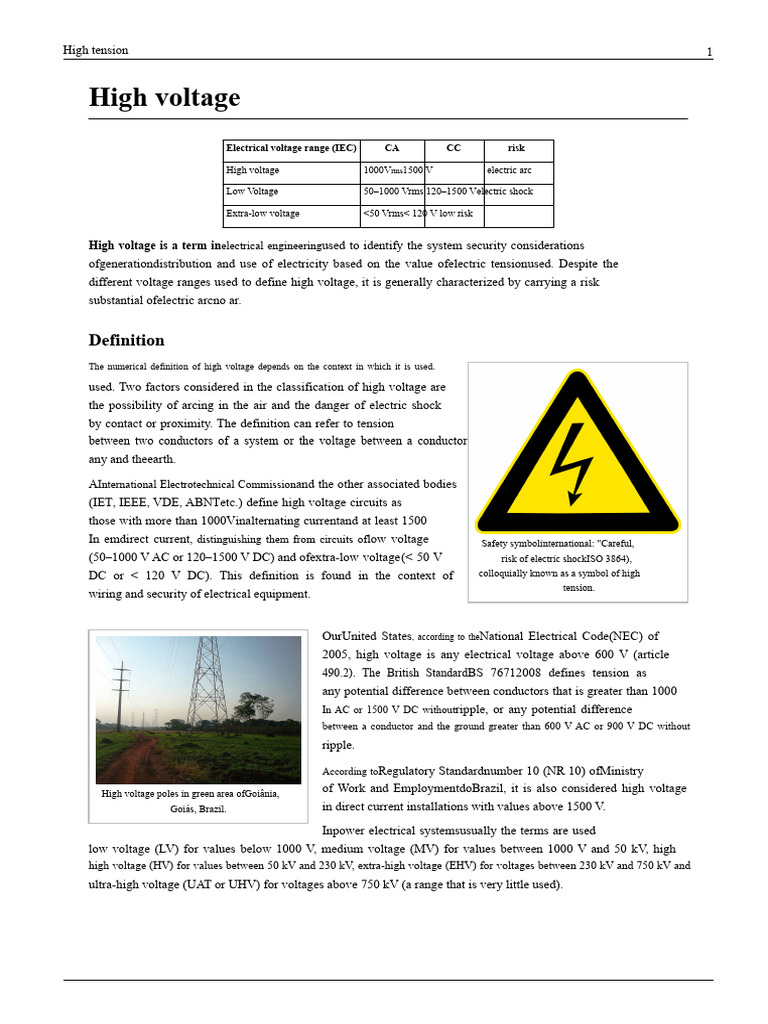 High Voltage Definition and Standards | PDF | High Voltage | Electric Power