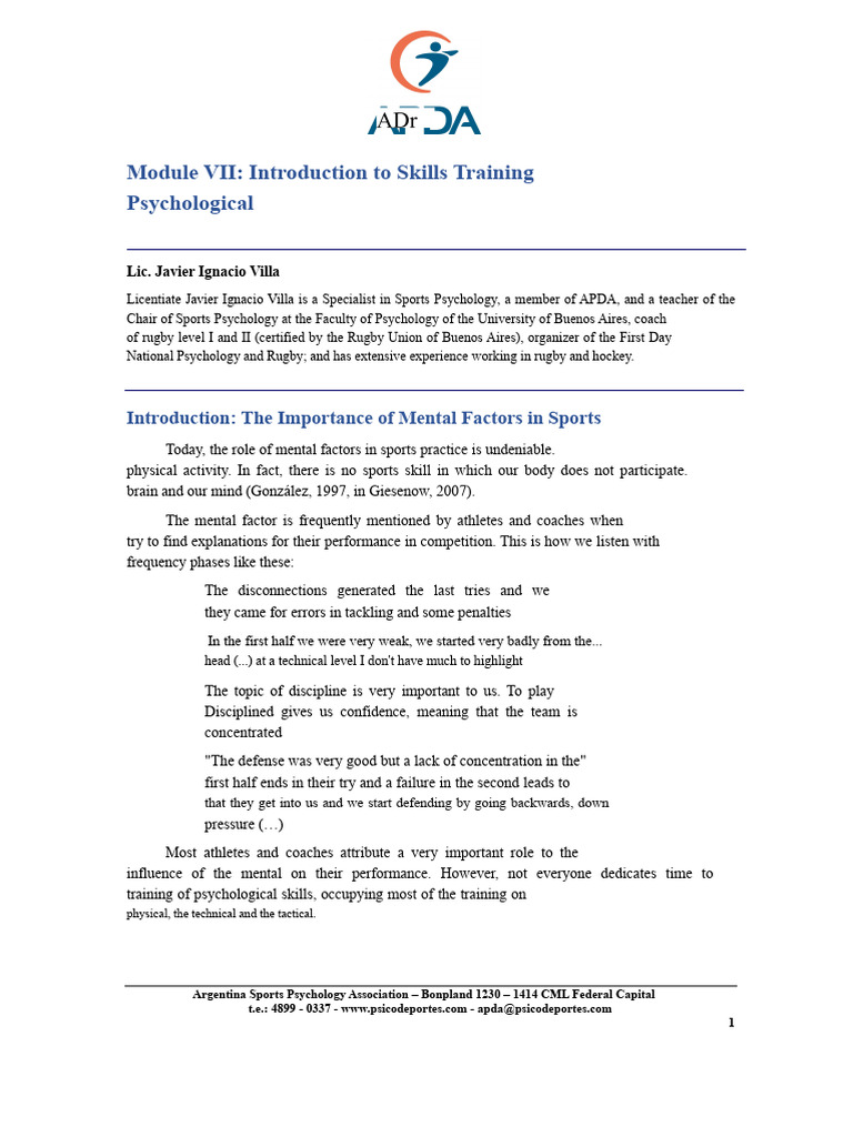 01) Module 7 - Introduction To Training in Psychological Skills ...