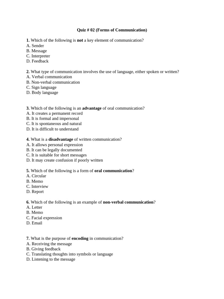 Quiz on Communication Forms | PDF