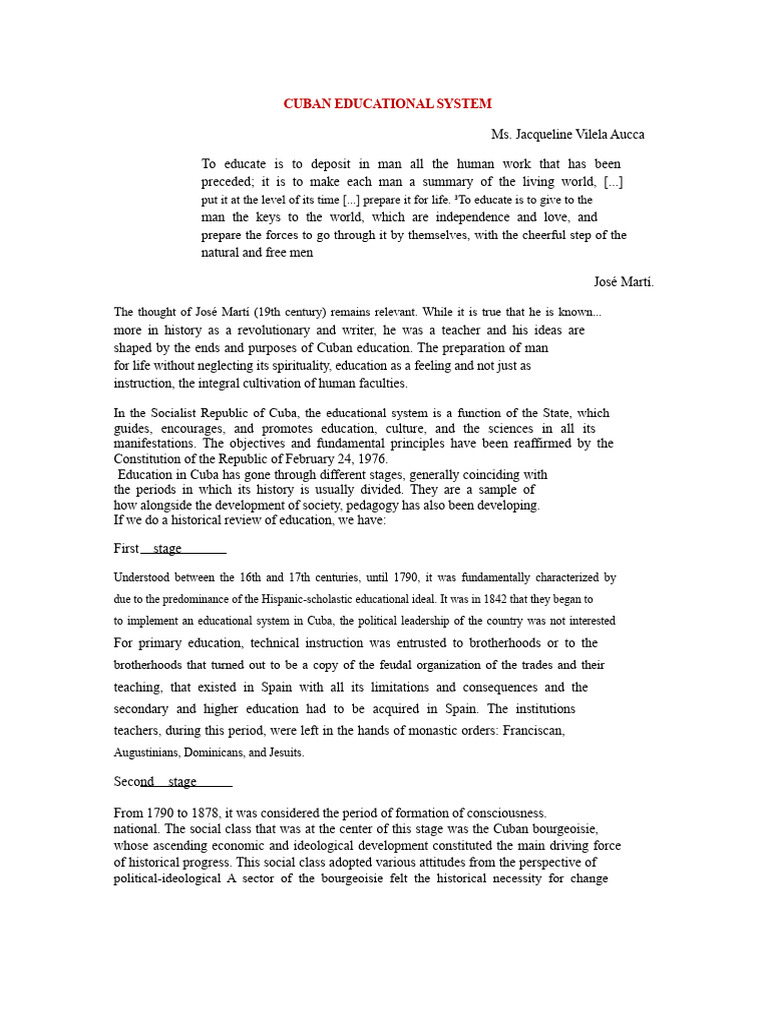Overview of the Cuban Educational System | PDF | Middle Schools ...