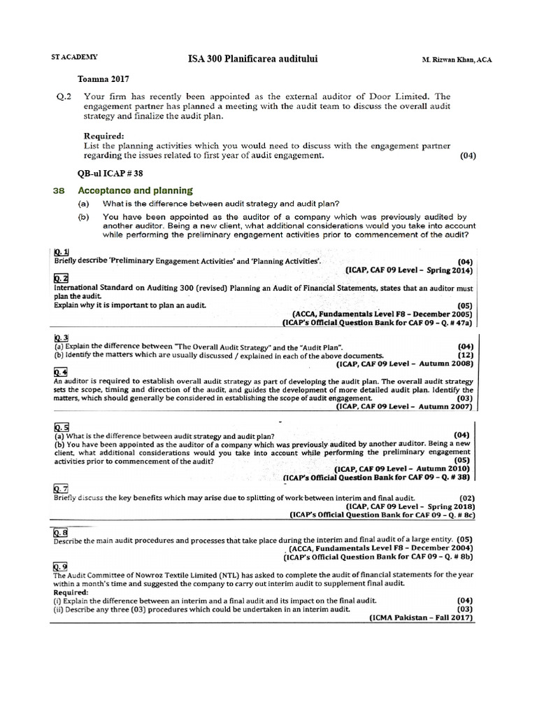 ISA 300 - Lucrări Anterioare PDF | PDF
