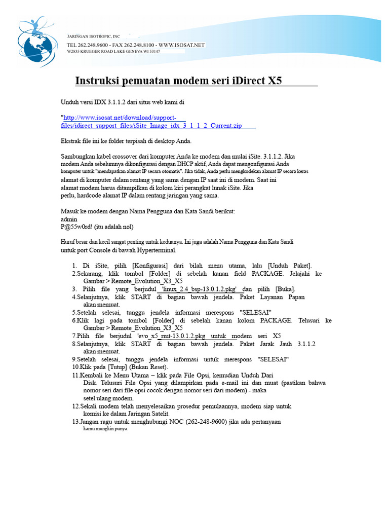 Panduan Pemuatan Modem iDirect X5 | PDF