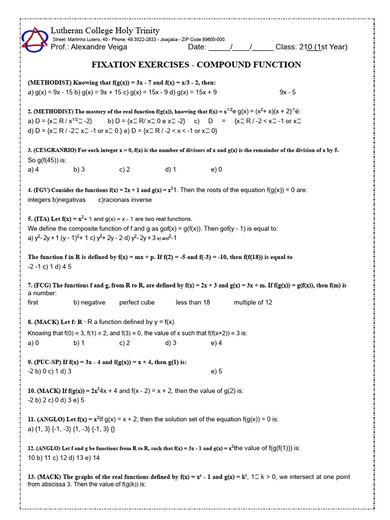 Composite Function Worksheet | PDF | Function (Mathematics ...