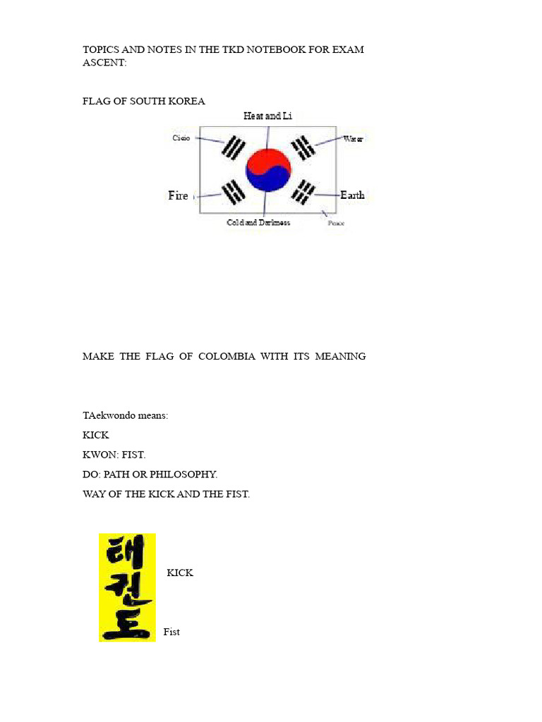 Topics and Notes in The TKD Notebook For Rank Advancement Exam | PDF