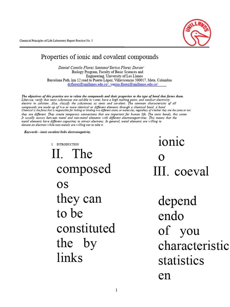 Report 5 Properties of Ionic and Covalent Compounds | PDF | Chemical ...