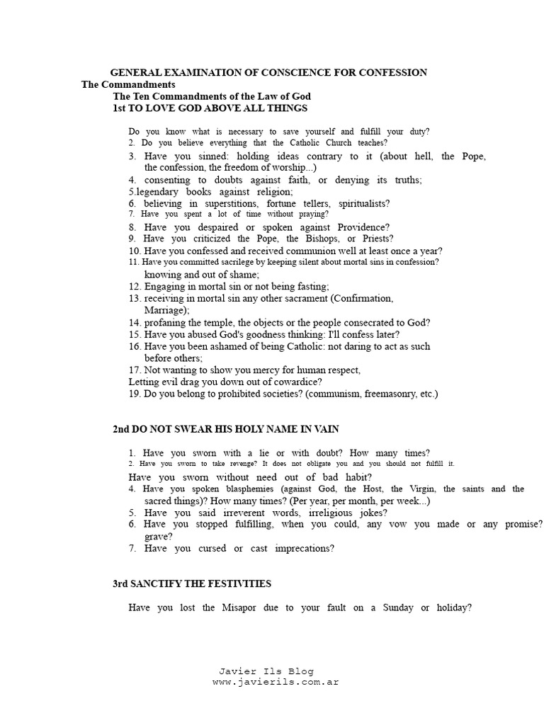General Conscience Exam With The 10 Commandments | PDF | Catholic Church