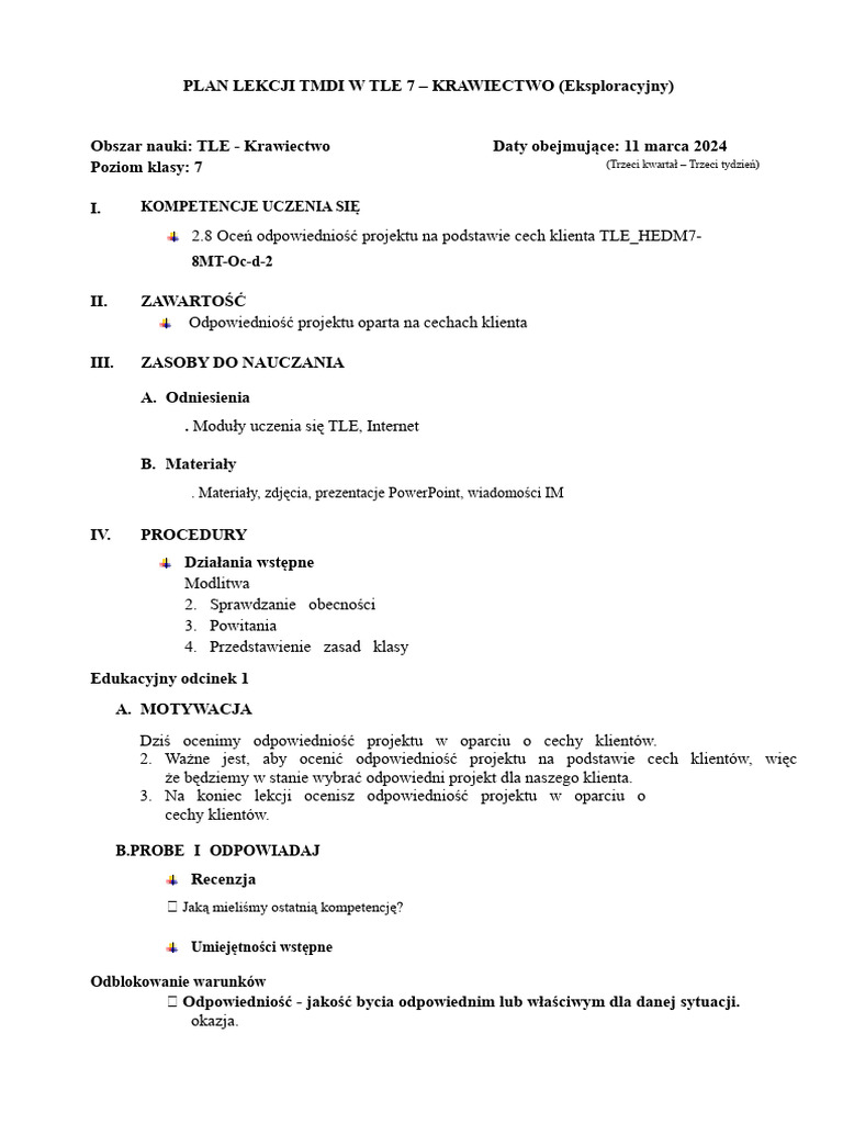 Q4-TLE 8 KRAWIECTWO TYDZIEŃ 4 - Oceń Odpowiedniość Projektu | PDF