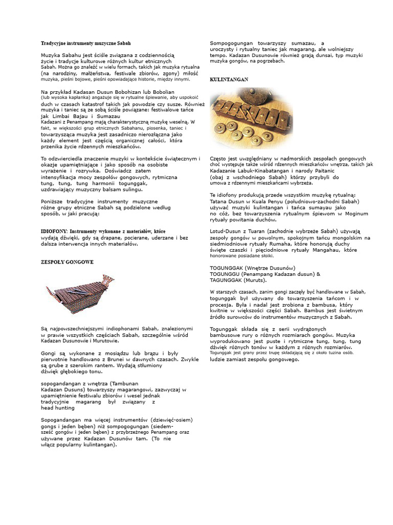 Tradycyjne Instrumenty Muzyczne Sabah | PDF