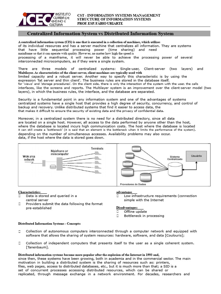 ESI-Centralized Systems Vs Distributed Systems | PDF | Client–Server ...